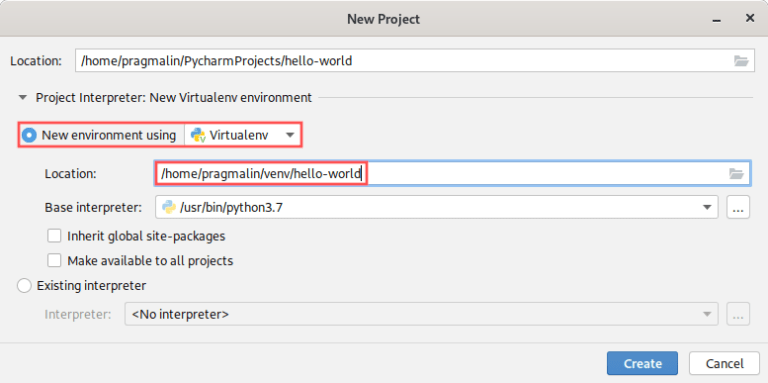 PyCharm virtual environment creation - PragmaticLinux