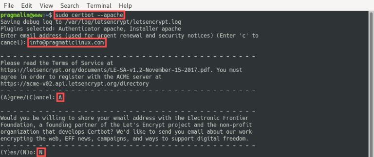 Install a free Let's Encrypt SSL certificate on Debian 10 - PragmaticLinux